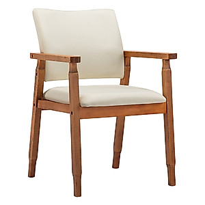 thksbought Mid Century Modern Walnut Dining Chairs Wood Arm Beige Fabric Kitchen Cafe Living Room Decor Furniture