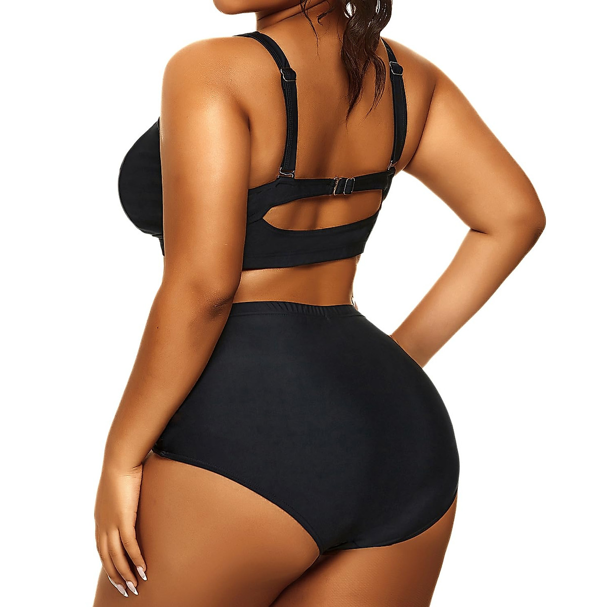 Daci Women's Plus Size Bikini Sets - High Waisted Two-Piece Swimsuits with Tummy Control Black 18 Plus