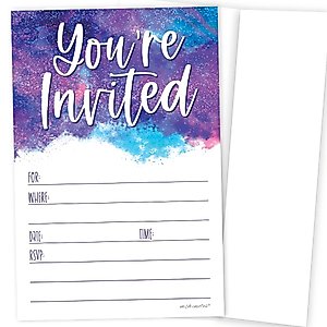 Galaxy Invitations With Envelopes For Out Of This World Birthday Party (20 Count) - Outer Space Theme Featuring Starry Night Sky