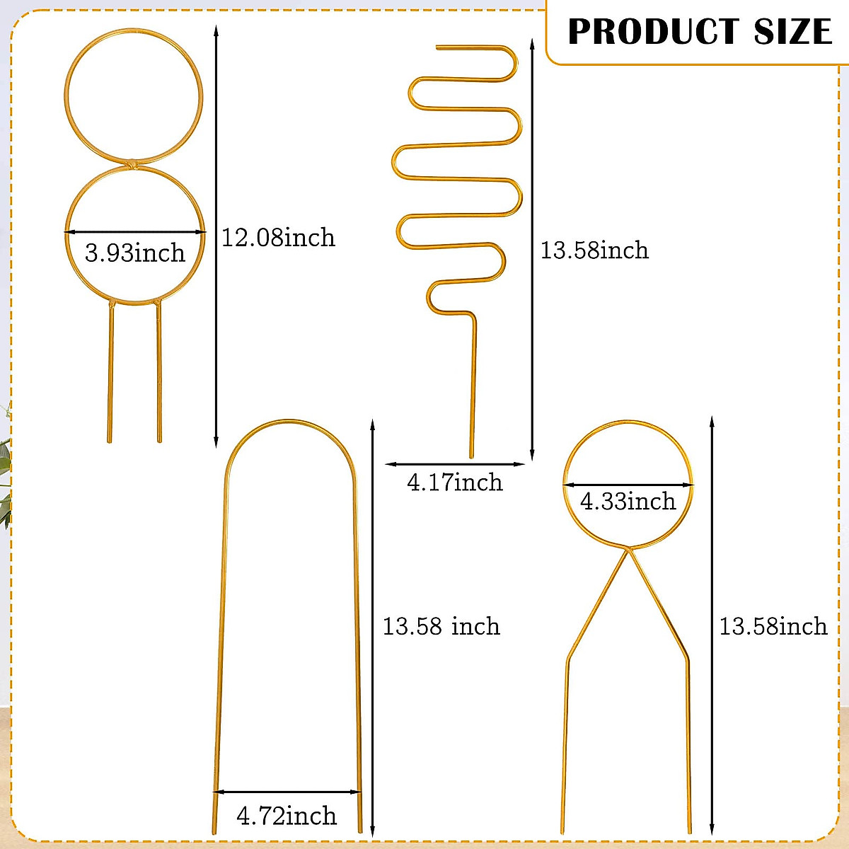 4 Pcs Small Metal Plant Trellis for Indoor Potted Plants, Mini Gold Trellis for Climbing Plants Indoor, House Plant Trellis Indoor Plant Support Stake for Small Planter