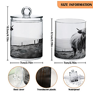 xigua 2 Pack Highland Cow Qtip Holder Dispenser with Lids 14 oz Bathroom Storage Organizer Set,Clear Apothecary Jars Food Storage Containers for Tea,Coffee,Cotton Ball,Cotton Swab,Floss