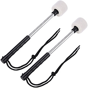 Canomo Pack of 2 Bass Drum Mallet Felt Head Percussion Mallets Timpani Mallets with Stainless Steel Handle, Beige White