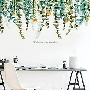 Tropical Plants Sunflower Vine Wall Corner Stickers, AUHOKY Removable Green Fresh Leaves Flower Wallpaper Decals, Garden DIY Art Mural for Nursery Bedroom Kitchen Offices Home Decorations (B)