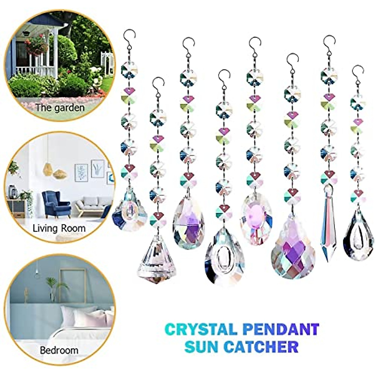 Sun Catchers with Crystals, 8 Pcs Hanging Crystals Suncatchers for Windows, Sun Catchers Indoor Window Prism Suncatcher Chandelier Ornament Home Garden Christmas Decoration