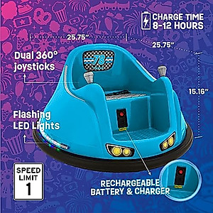 Flybar FunPark 6V Bumper Car for Toddlers, Electric Toddler Ride On Toys for Kids, Baby, Ages 1.5-4 Years, LED Lights, 360 Degree Spin, Supports up to 66 pounds (No Remote), Large, 6v Pink/Purple