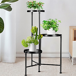 Plant Stand Indoor Outdoor 3 Tier Tall Metal Plant Rack Organizer 3 Flower Pot Holder Shelves Planter Display Storage Shelf for Home Garden Patio Bathroom Office Living Room Balcony Corner(Black)