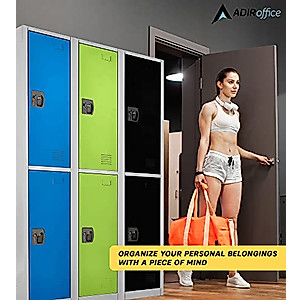 AdirOffice Large School Locker with 2 Doors 2 Hooks Storage Locker for Garage Storage - Office Storage Lockers (2 Door, Black)