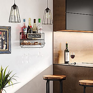 Wall35 Cork Wine Rack Wall Mounted, Wall Wine Bottle Holder with Wine Glass Rack, Wall Mount Wine Holder with Wine Cork Holder, Wall Wine Rack for Wine Bottles and Wine Glass Storage, Black, Metal