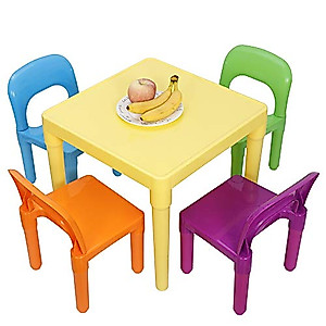 Saturnpower Kids Table and 4 Chairs Set, Toddler Table Plastic Sturdy Desk for Reading, Art, Homework