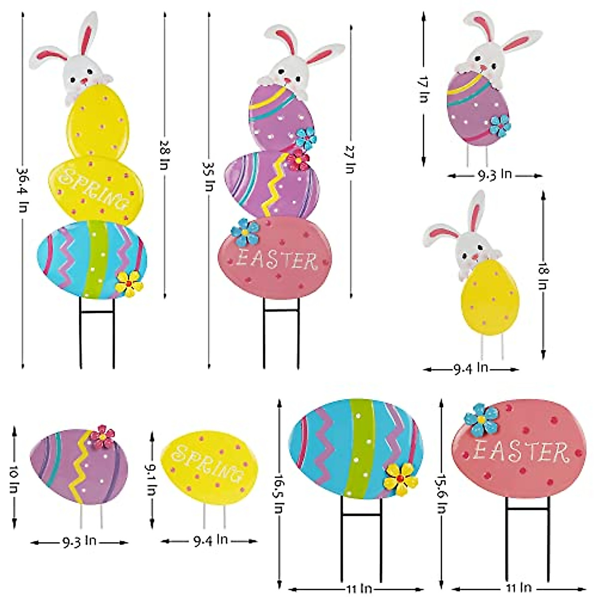 Brwoynn Easter Decorations, Set of 2 Easter Yard Signs, Metal Stakes Easter Day Outdoor Decorations, Easter Bunny Egg Decor for Easter Outside Lawn Decorations