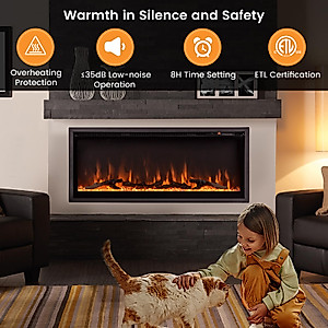 Tangkula 42 Inches Electric Fireplace in-Wall Recessed, Wall Mounted and Freestanding, 750W/1500W Linear Fireplace Heater with Remote Control, Adjustable Flame Color & Brightness (42 Inches)