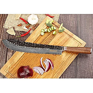 YOUSUNLONG Breaking Knives 12 inch Max Bull Nose Butcher Knife Japanese Hammered Damascus Steel Natural Walnut Wooden Handle