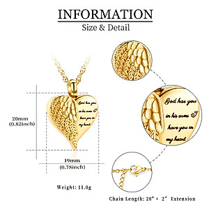 shajwo Cremation Jewelry Angel Wing Heart Urn Necklaces for Ashes Memorial Keepsake Pendant for Women Men,Gold