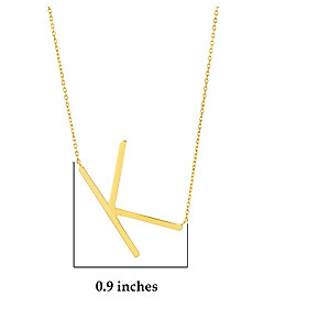 MAX + STONE 14k Gold Plated Sterling Silver Large Sideways Block Initial Letter K Necklace for Woman with 16 Inches to 18 Inches Adjustable Chain and Spring Ring Clasp