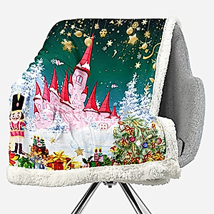 YIJIN Christmas Reversible Sherpa Fleece Blanket All Seasons Cozy,Cartoon Castle Winter Snowflakes Throw Blanket, Ultra Soft Warm Patterned Plush Blanket,Throw Size