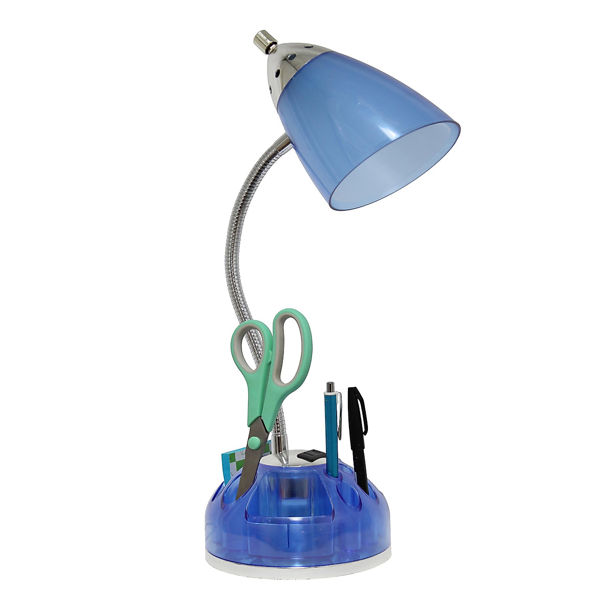 Limelights LD1015-CBL Flossy Organizer Desk Lamp with Charging Outlet Lazy Susan Base, Clear Blue 18.50 x 6.40 x 6.40 inches
