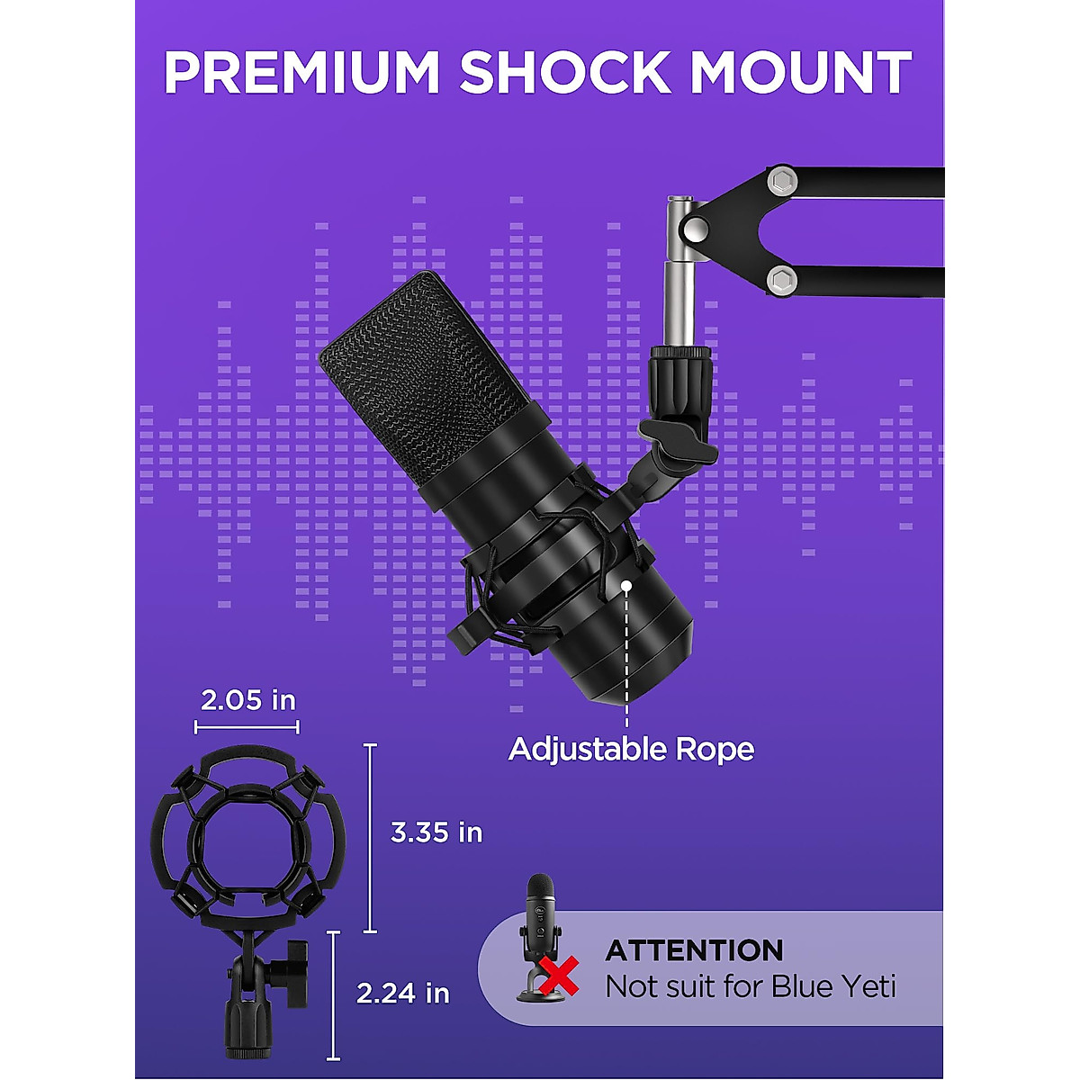 InnoGear Microphone Stand Mic Boom Arm for Blue Yeti HyperX QuadCast S SoloCast Snowball Fifine K669B and other Mic, with Shock Mount Windscreen Pop Filter Mic Clip Holder Cable Ties, Large