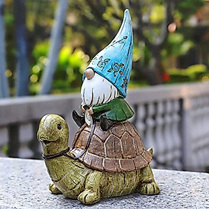 CYnice Garden Gnome Statue Outdoor Decor - Garden Gnomes Sitting on Turtle Statue for Garden Yard Patio Lawn Decorations,Gnome Gifts