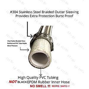 EZ-FLUID 180"(15Ft) x 1/4" Female Comp x 1/4" Female Comp Burst-Proof Stainless Steel Braided Flexible Refrigerator Ice Maker Water Line Connector, Fridge Flex Water Supply Hose,Portable&Home