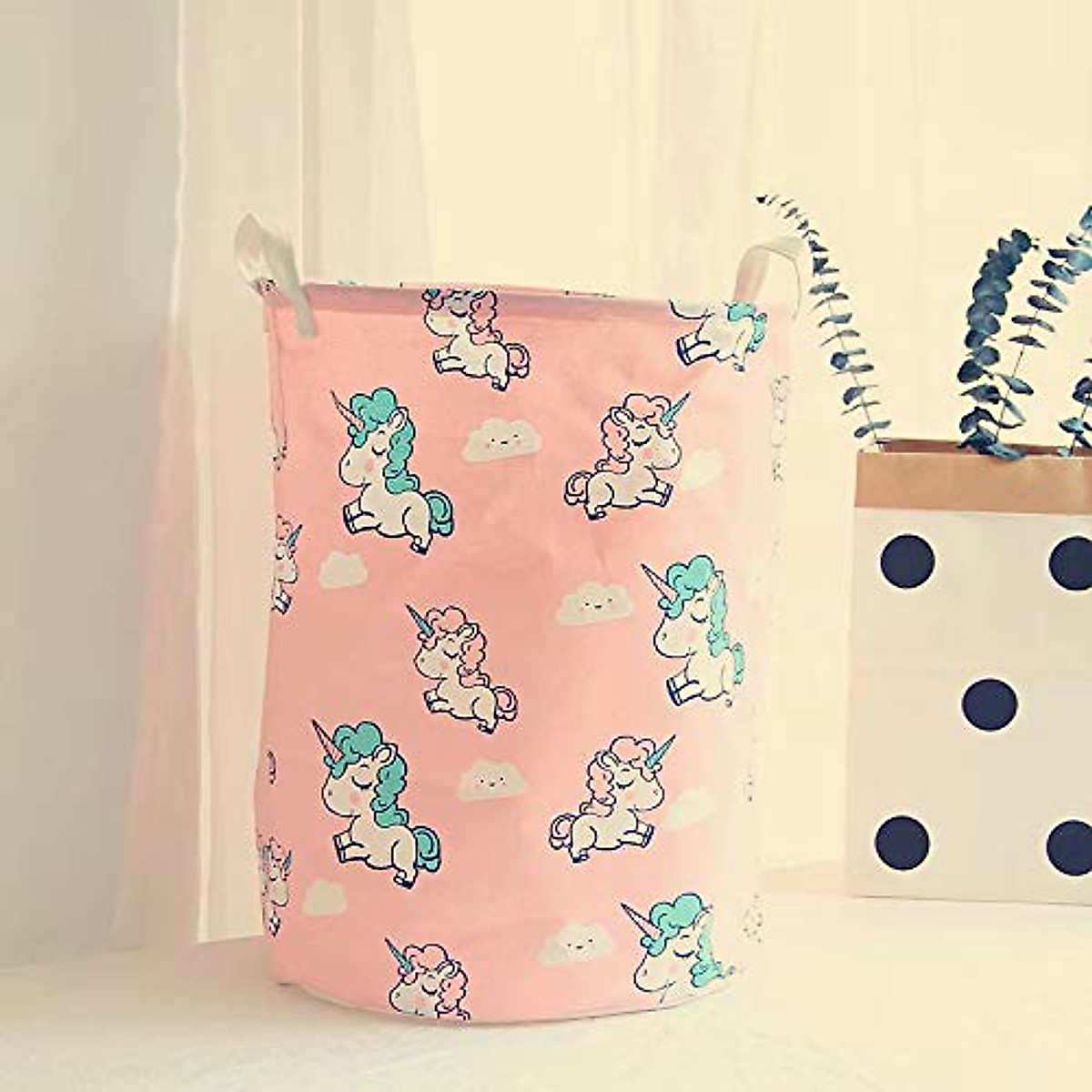 Unicorn Hampers Large Storage Baskets Canvas Kids Laundry Hampers Collapsible Home Organizer Containers for Girls Baby Nursery Room Holiday Decor, Pink