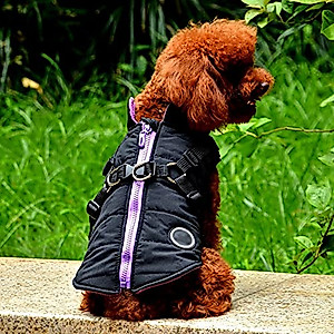 HOMU Dog Warm Vest Jacket Harness Pet Winter Clothes Coat Puppy 2 in 1 Outfit Cold Weather Waterproof Cotton Padded Apparel Sweater for Small Dogs and Medium Black