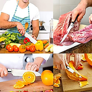 Knives Set for Kitchen, Gustrug 5PCS High Carbon Stainless Steel Kitchen Knife Set with Ergonomic Wooden Handle for Professional Multipurpose Cooking