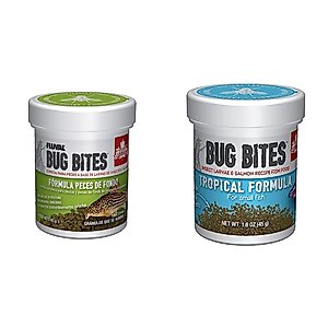 Fluval A6586 Bug Bites Bottom Feeder Granules 1.59 oz, Small to Medium Fish A6577 Bug Bites Tropical Fish Small Granules 1.59 oz, Small to Medium Fish
