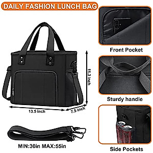 Lunch Bag Women, Leakproof Insulated Lunch Bags Reusable Water Resistant Lunch Box with Adjustable Shoulder Strap, Large Adults lunchbox Men Women Lunch Tote Bag for Work Travel Picnic, Black
