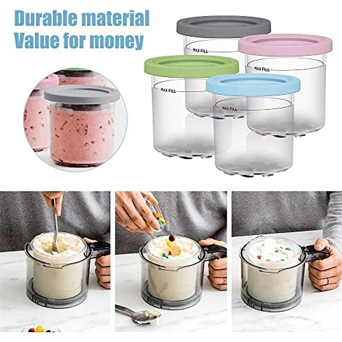 Ice Cream Pints Cup,Ice Cream Containers with Lids for Ninja Creami Pints,Safe & Leak Proof Ice Cream Pints Kitchen Accessories,for NC300S NC299AM Series Ice Cream Maker (2PCS-2)