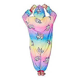 Hyvtom Unicorn Onesies Pajamas Soft Flannel Cosplay Halloween Pajamas Costume Gift for Girls 9-10 Years