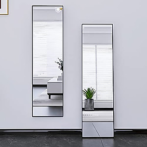Beauty4U Full Length Mirror for Wall Full Body Mirror Wall Mounted Long Mirror Over The Door Mirror with Black Aluminum Alloy Simple Frame for Bedroom Living Room, 48”x 12”