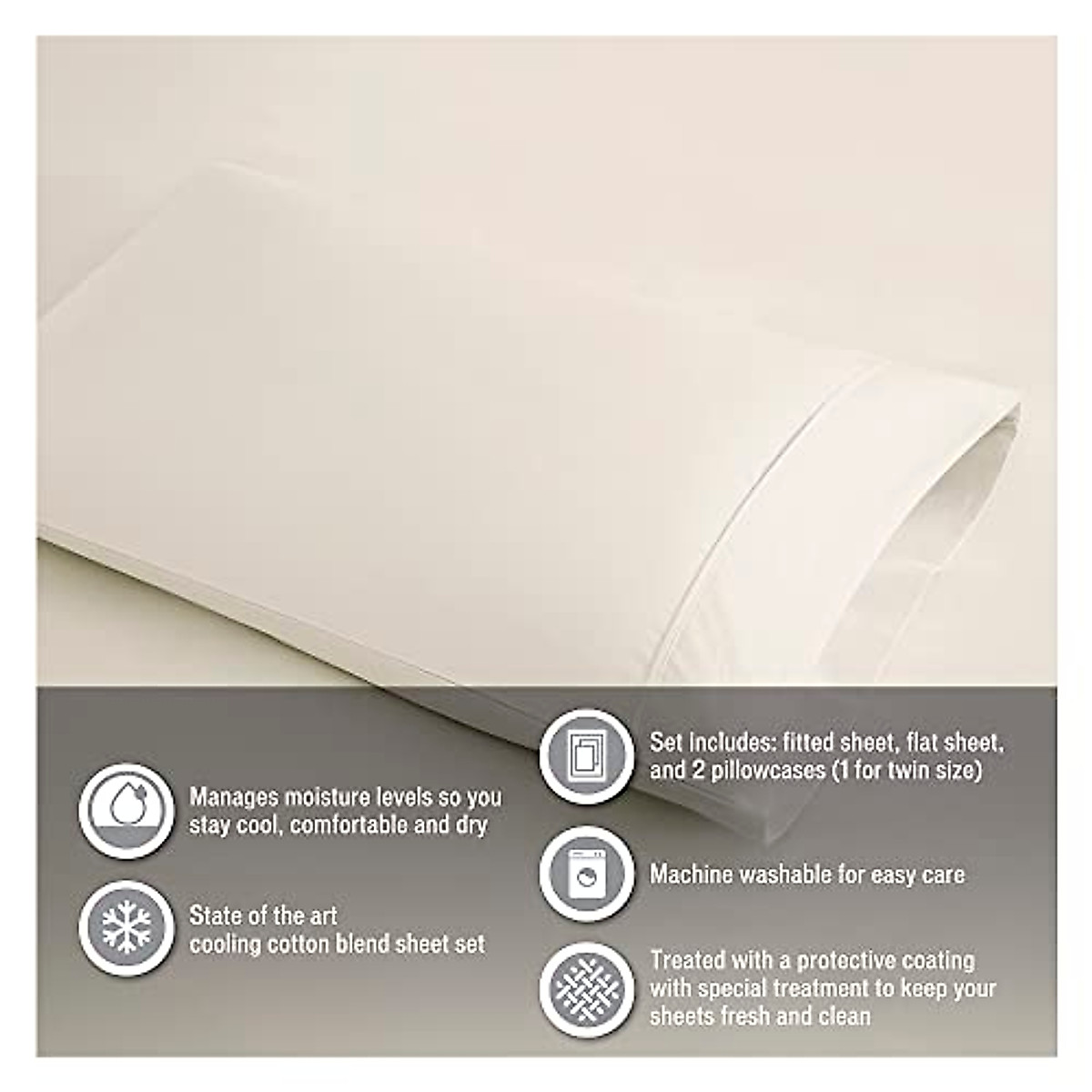 Beautyrest BR 600 TC Cooling Cotton Blend Solid Sheet 16 Inch Deep Pocket Hypoallergenic, All Season, Soft Bedding-Set, Matching Pillow Case, Queen, White 4 Piece,BR20-0987