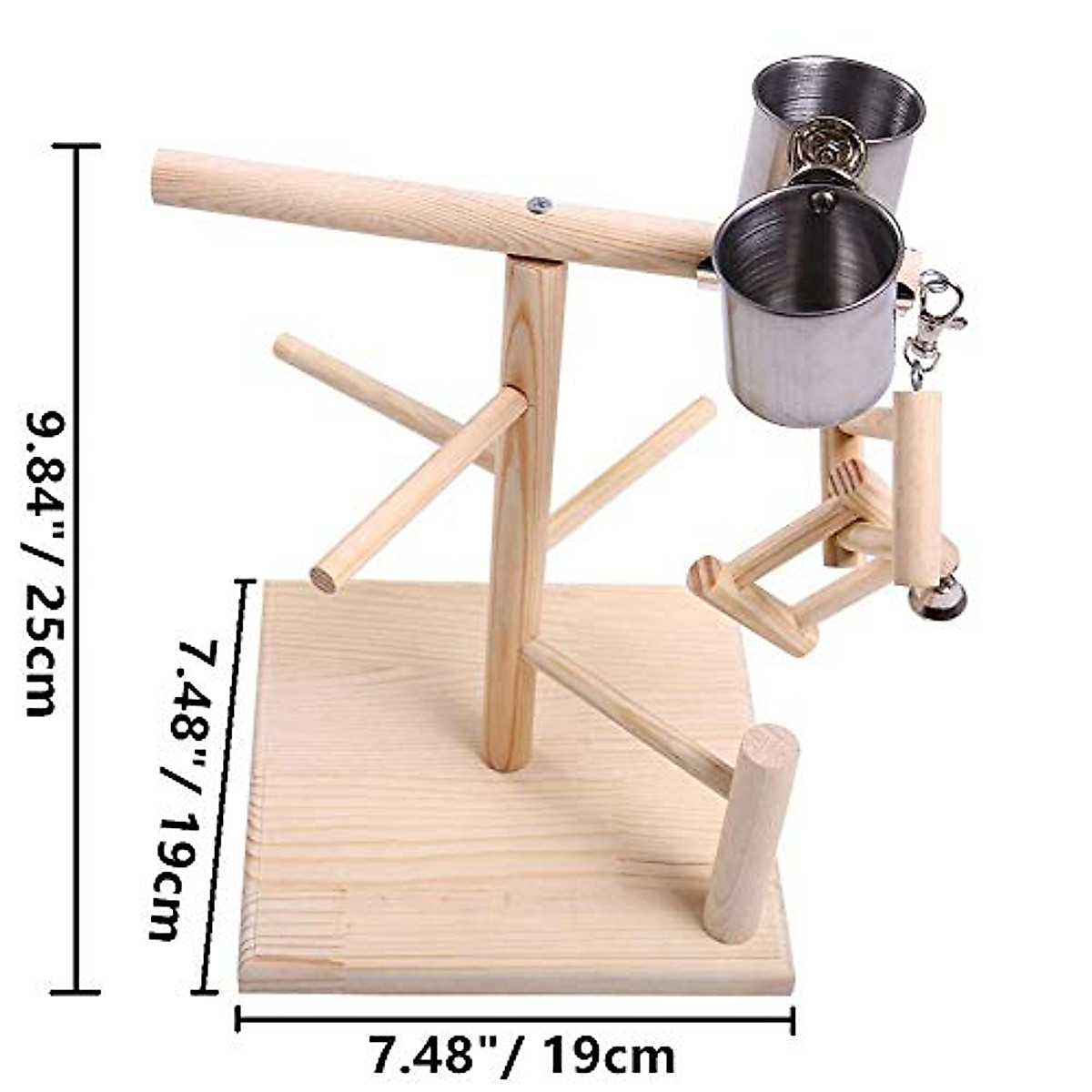 Litewoo Bird Table Perch Stand Playpen Wood Parrot Playground Exercise Training Playgym with Feeder Cups