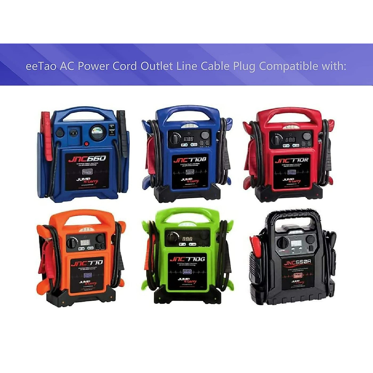 eeTao 6 Feet AC Power Charging Cord Charger Cable Compatible with Jump-N-Carry JNC350 JNC660 EverStart MAXX 1200 JNCAIR JNC770 12V Jump Starter 1700 A JNCXF JNC 350 600C AIR 770 KKC 660 Cable (1)