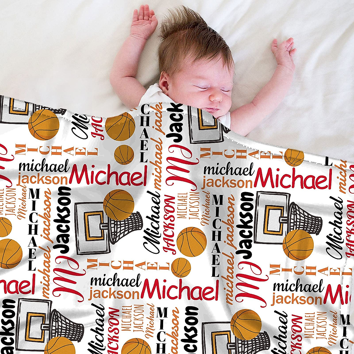 Munific Personalized Baby Blanket Gift - Basketball Blanket - Sports Basketball Personalized Baby Blanket - Custom Baby Name Monogrammed Blanket
