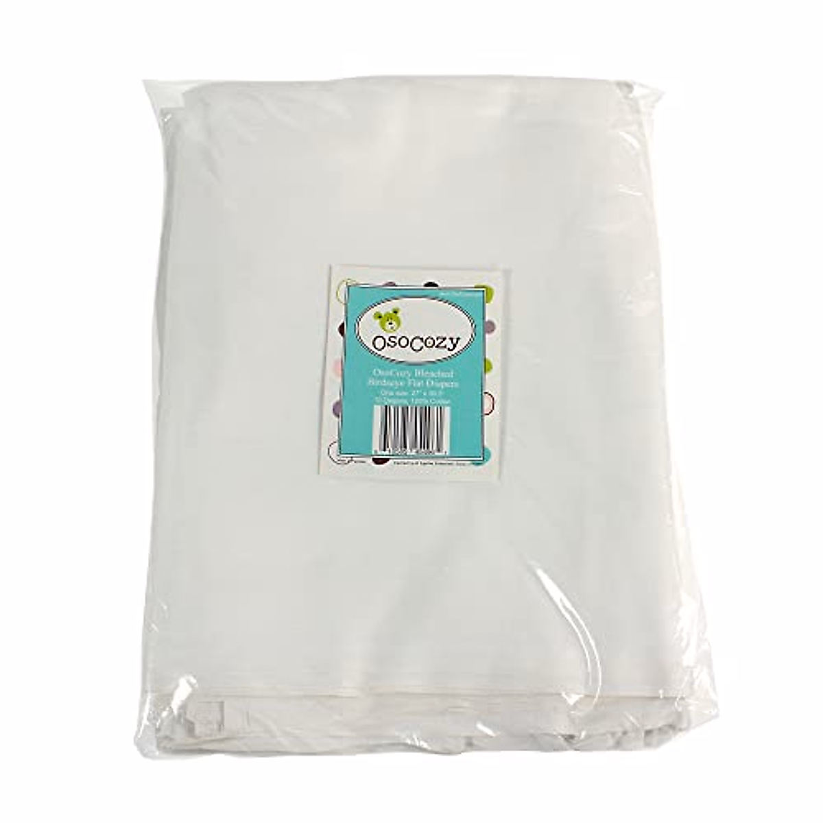 OsoCozy Bleached Birdseye Flat Cloth Diapers - 27.5 x 30.5 Inches, One-Layer Flat Cloth Baby Nappies Made of Soft, Durable 100% Birdseye Weave Cotton - White, 1 Dozen