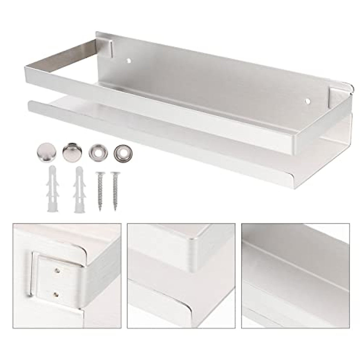 DOITOOL Wall Floating Shelves Floating Shelves Stainless Wall Mount Floating Shelves Kitchen Seasoning Rack Kitchen Storage Shelf Steel Wall Mounted Shower Storage Holder