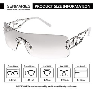SENMARIES Rimless Y2k Sunglasses For Women Men Rectangle Vintage glasses Fashion Flame Metal Sunglass Frameless Retro Eyewear