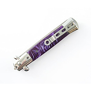 Dark Knight Automatic Switchblade Comb Folding Like Pocket Knife - Metal Blade Italian Style Brush For Men Hair Mustache Beard - Pearl Handle (Purple)