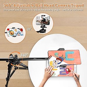 PHOSNOVA 68" Cell Phone Tripod,Overhead Camera Tripod Stand with Remote,360° Rotation Horizontal Extendable Arm iPhone Stand for Recording/Webcam