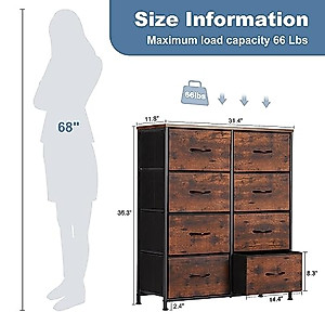 Dresser for Bedroom, Drawer Dresser Organizer Storage Drawers Fabric Storage Tower with 8 Drawers, Chest of Drawers with Fabric Bins, Steel Frame, Wood Top for Bedroom, Kids Room,Closet, Entryway