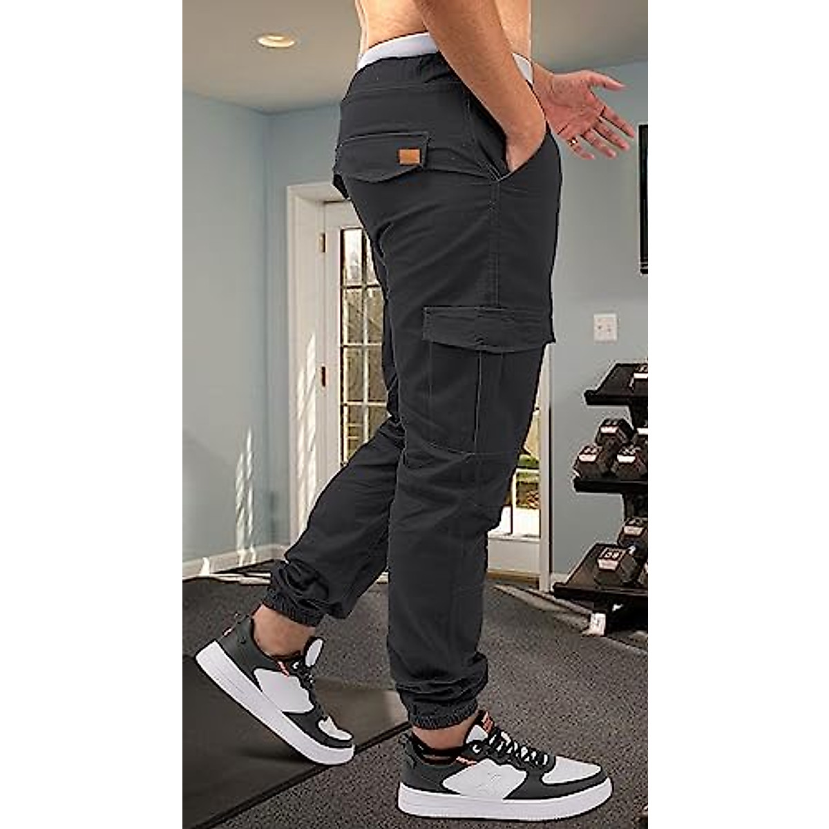 OUTSON Mens Fashion Joggers Sports Pants Casual Cotton Cargo Pants Gym Sweatpants Trousers Mens Long Pant Black