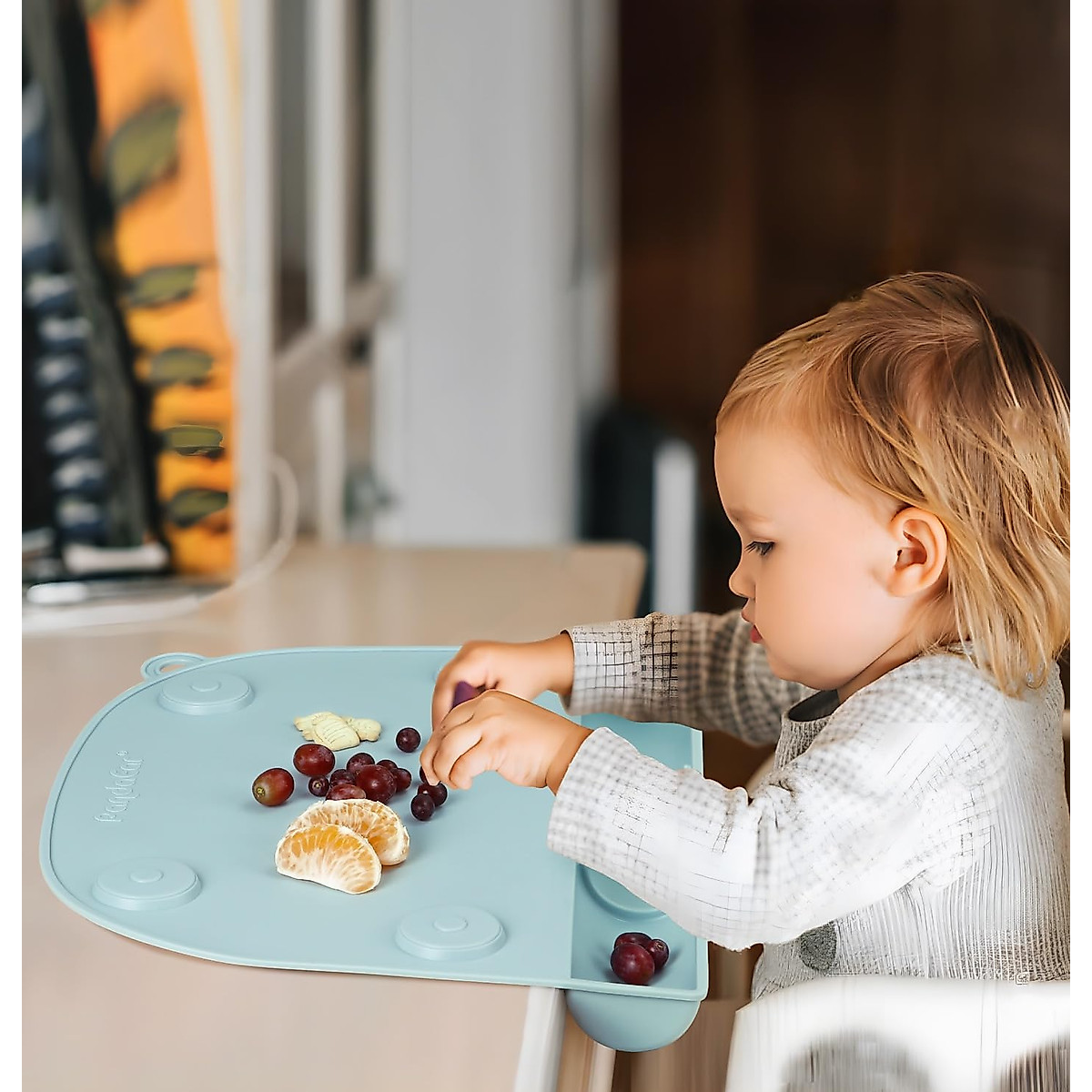 PandaEar Silicone Suction Placemats for Baby Kids, Food Grade Mats Toddler Placemats with Food Catching Pockets for Dining Table & Restaurants -Blue