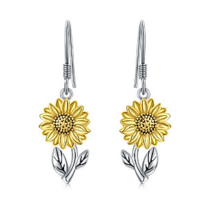 Sunflower Earrings for Women 925 Sterling Silver Sunflower Dangle Earring Sunflower Jewelry Gifts for Women Mother