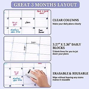 Large Dry Erase Calendar for Wall - 3 Month Vertical Wall Calendar, Blank Reusable Monthly Quarterly Calendar Planner Undated, 27.8" x 41" Whiteboard Calendar, Laminated Organizer for Home, Office