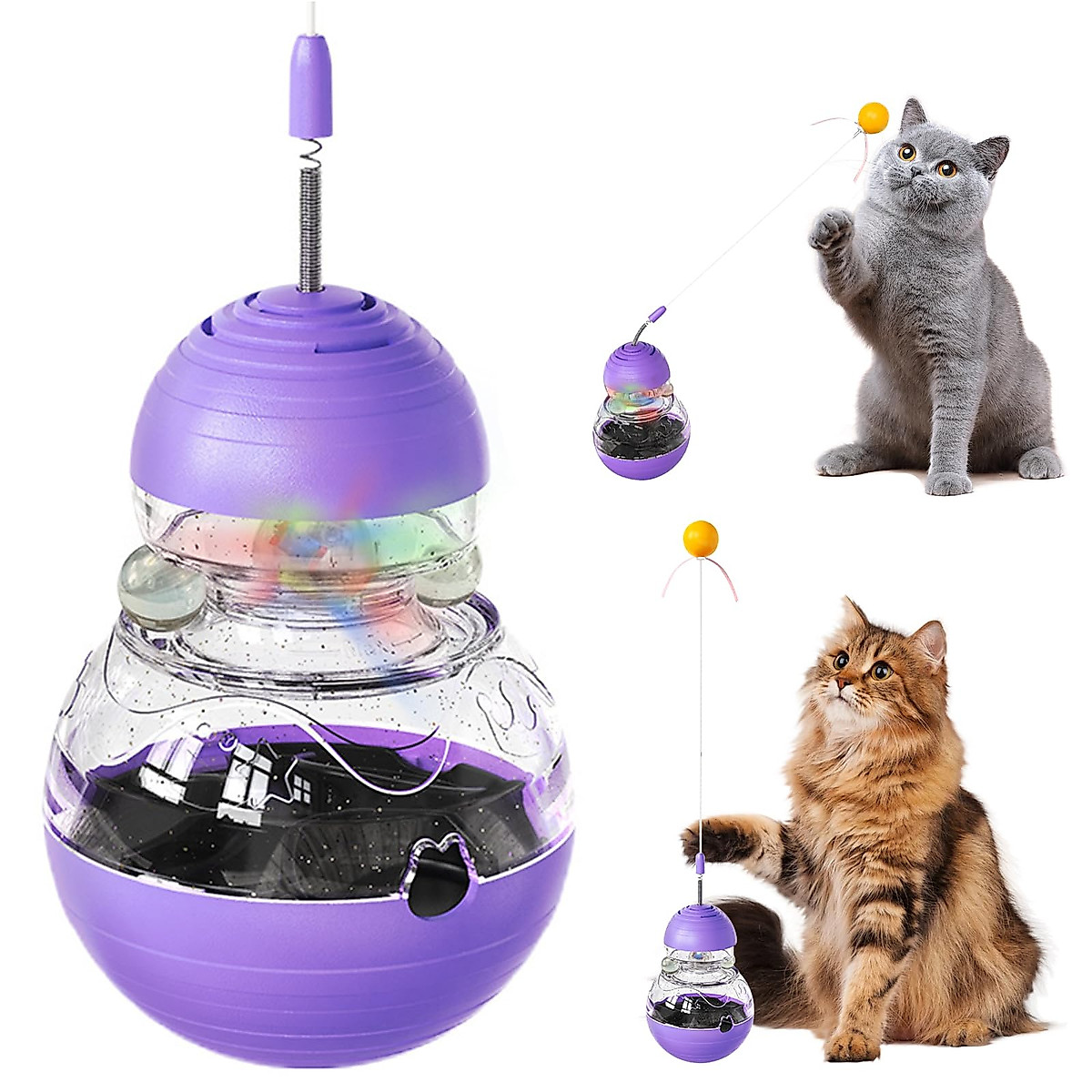 COSOWO Cat Interactive Toys Engaging Wand, Slow Food Treat Dispenser, and Tumbler Design for Indoor Cats Durable, Non-Toxic, Ideal for Exercise and Boredom Relief Gift for Kitten, Purple