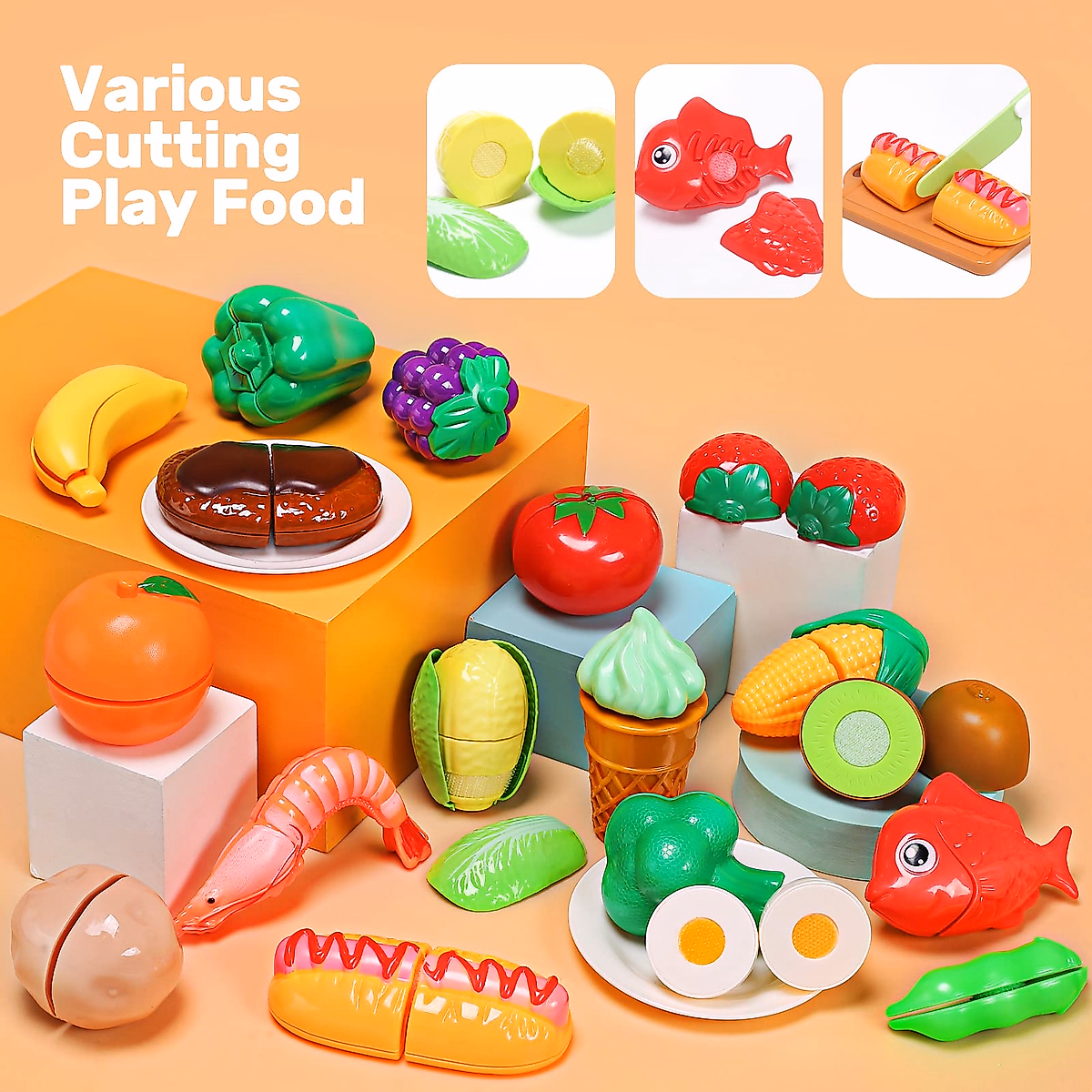 CUTE STONE Play Kitchen Accessories Toy, Play Food Sets for Kids Kitchen, Toddler Kitchen Set for Kids with Play Pots, Pans, Kids Kitchen Playset, Play Kitchen Toys for Girls Boys