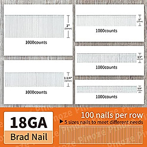 PINOZE 18 Gauge Brad Nails Galvanized, 5000-Count (2”, 1-1/4”, 1”, 3/4”, 5/8 Inch) 18GA Nail Gun Nails Assorted and Small Finishing Nails Assortment for Pneumatic, Electric Brad Nailer Gun