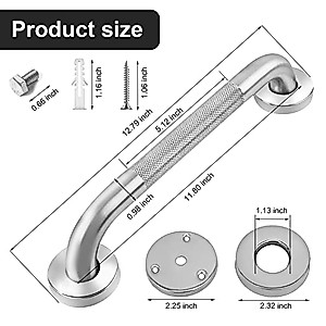 2 Pack 12 Inch Grab Bars for Bathroom, LONVICHTT Anti Slip Bathroom Handicap Grab Bars for Showers Stainless Steel Shower Handle, Bathroom Safety Bars, Senior Assist Bath Handle
