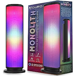 Aduro LED Wireless Speaker with Pulsating Lights, Wireless Color Changing Portable Outdoor Party Tower Speaker Universal, Black